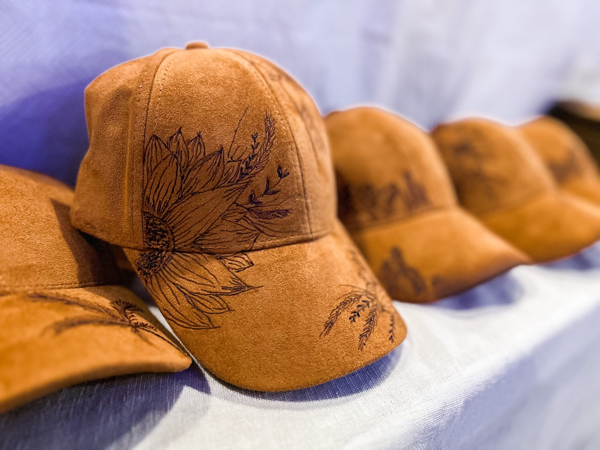 Suede Burned Baseball Hat – Hazell's Headdress